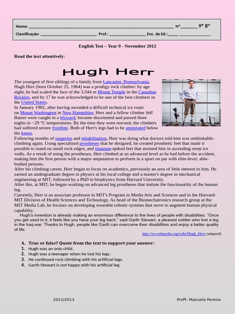Hugh Herr: Climber and Innovator | PDF