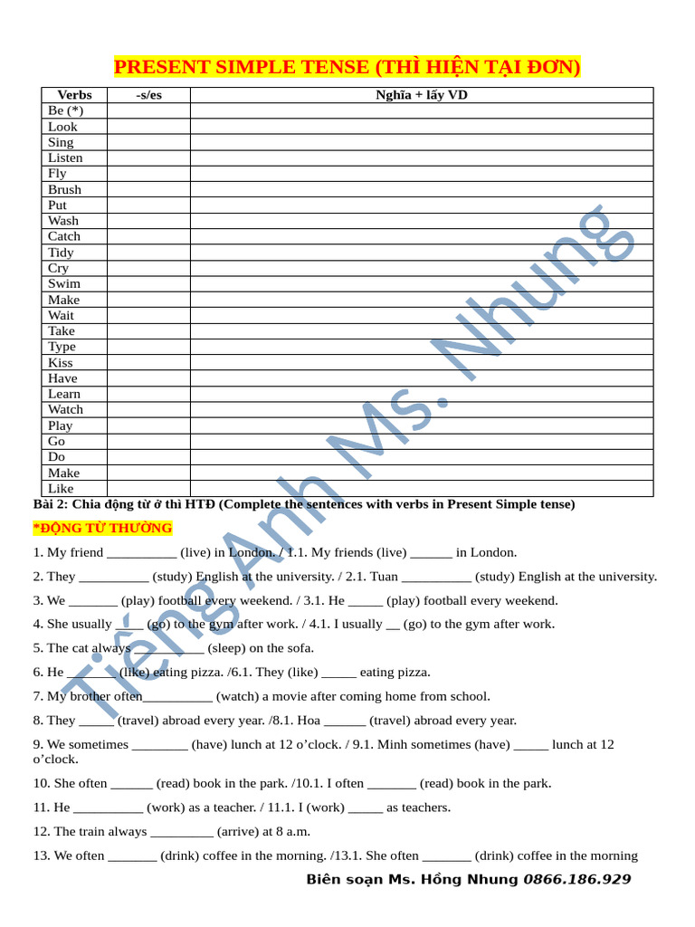 Present Simple Tense + Exercise | PDF