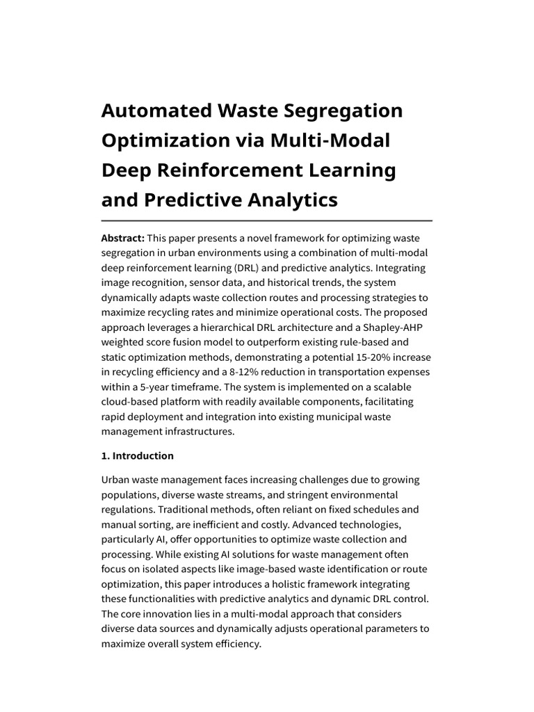 Automated Waste Segregation Optimization Via Multi-Modal Deep Reinforcement Learning and ...