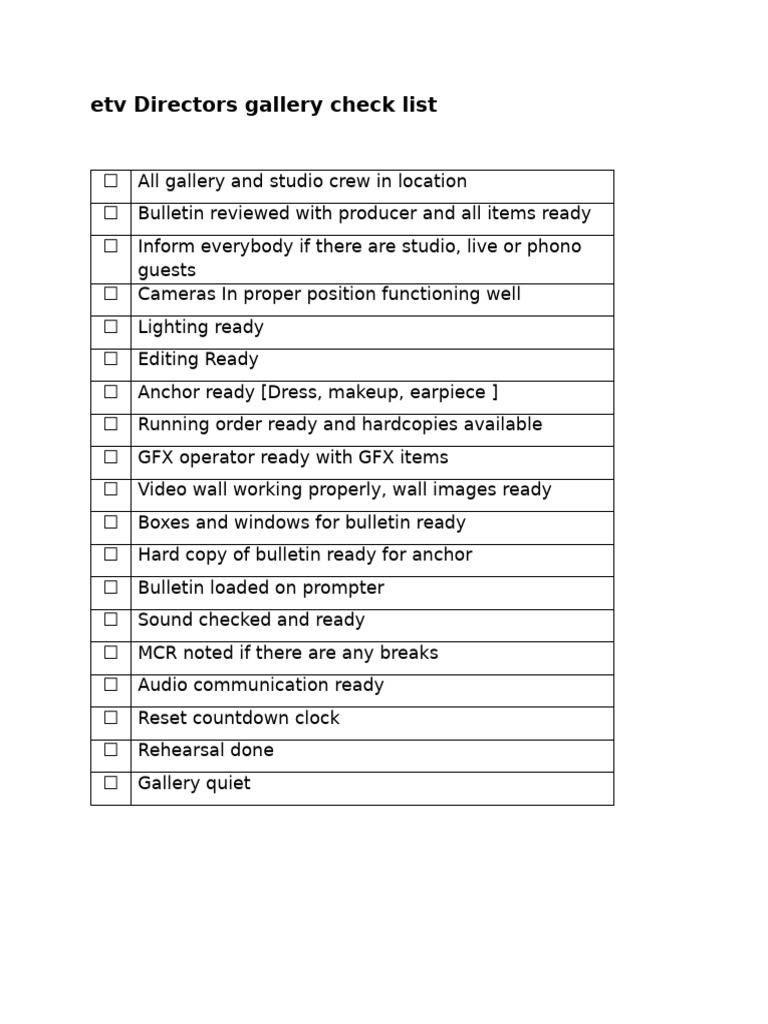 Etv Directors Gallery Check List | PDF