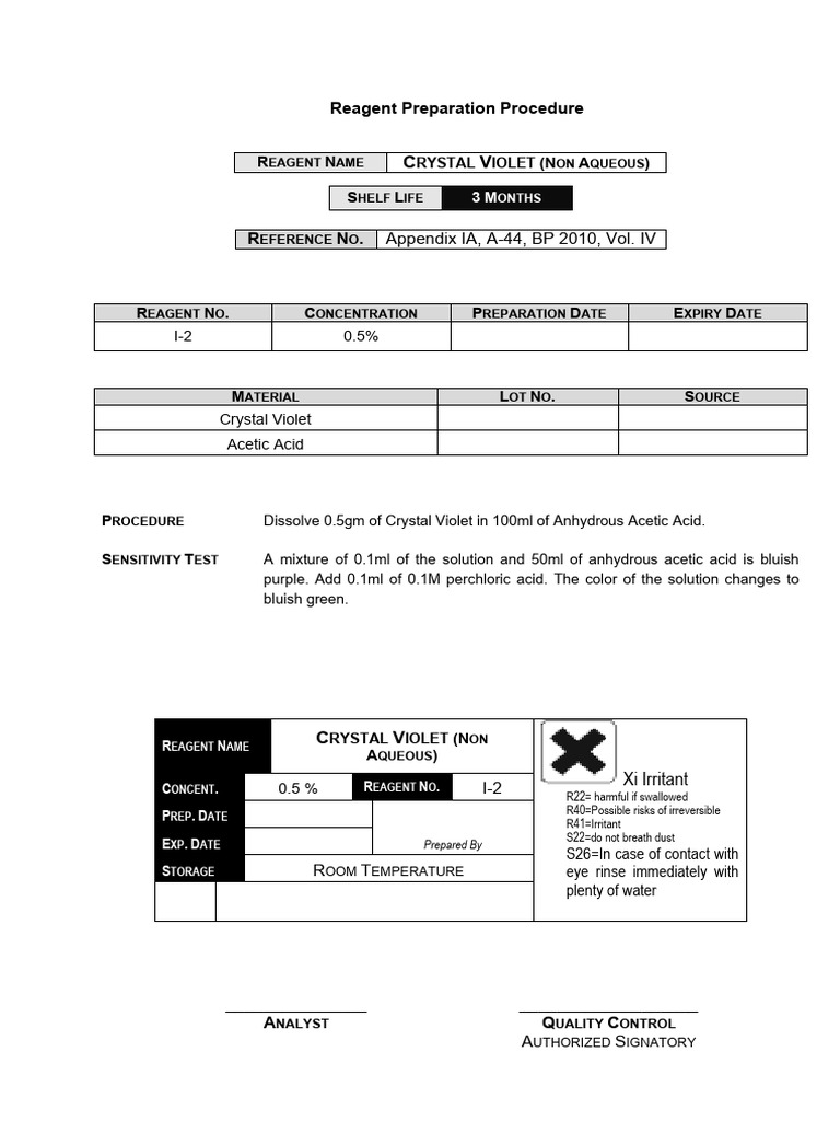 0.5% Crystal Violet Solution Prep | PDF