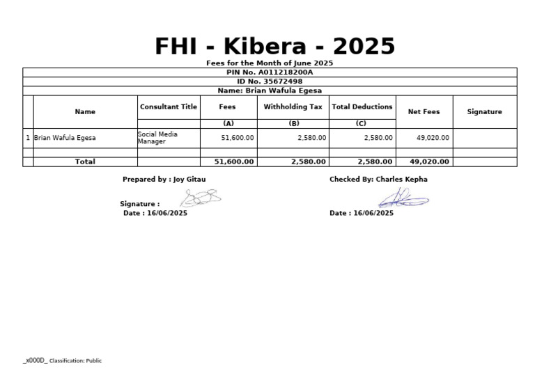 Brian Wafula Payroll - June 2025 | PDF