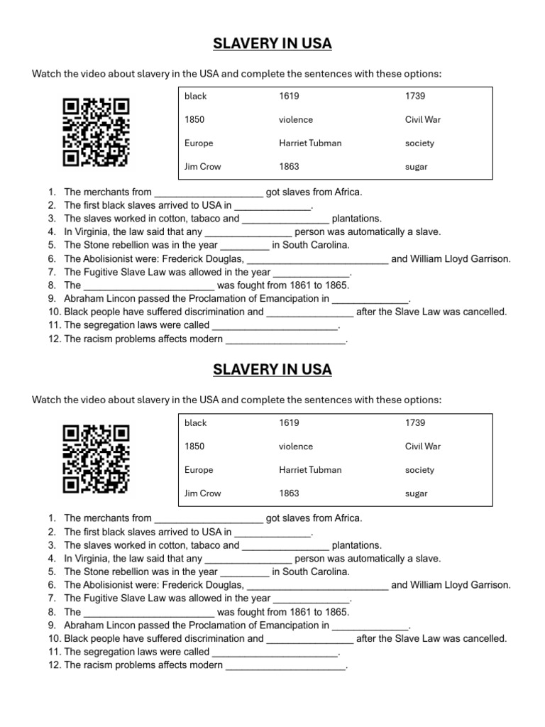 Homework, SLAVERY IN USA - 5th Grade | PDF | Slavery In The United ...
