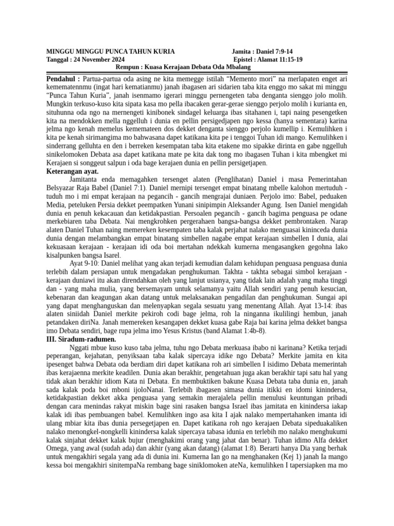 Minggu Punca Tahun Kuria | PDF