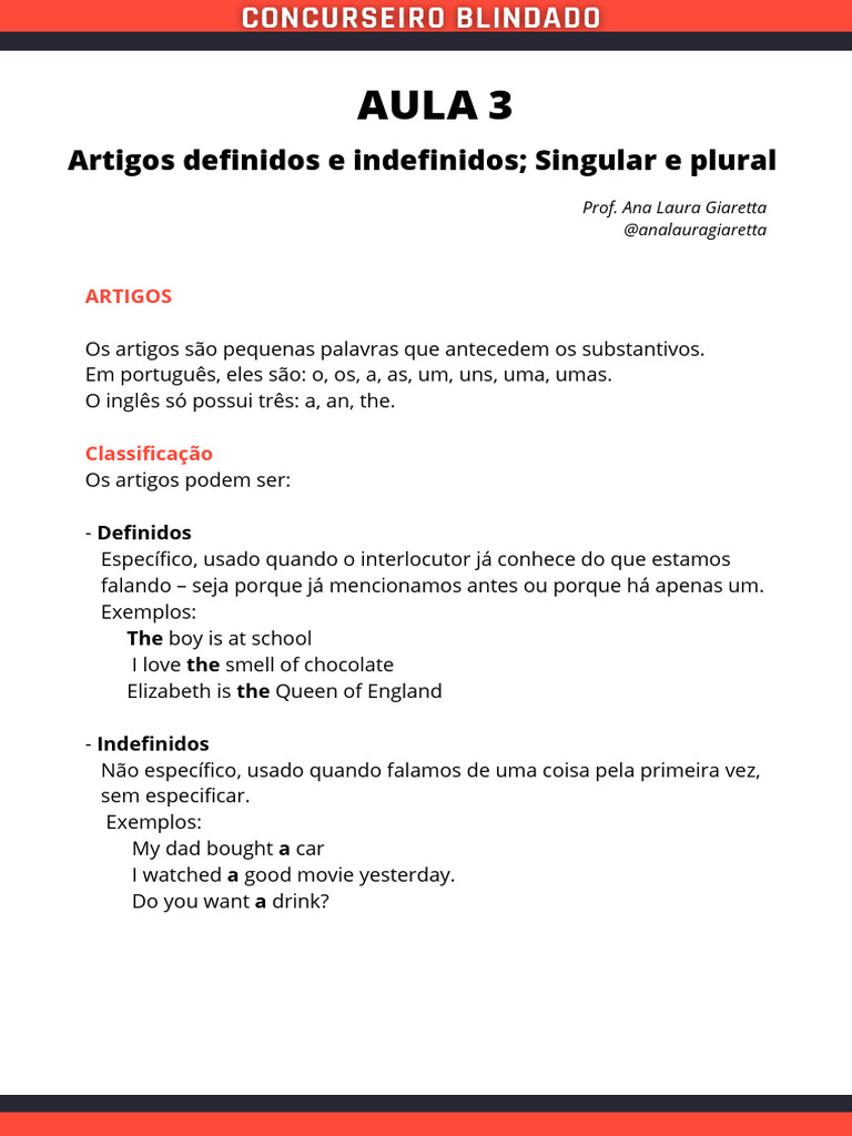 Artigos e Plural em Inglês: Guia Completo | PDF | Plural | Idiomas