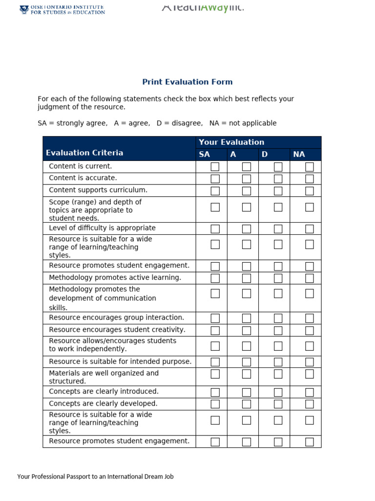 Print Resource Evaluation Checklist | PDF | Evaluation | Methodology