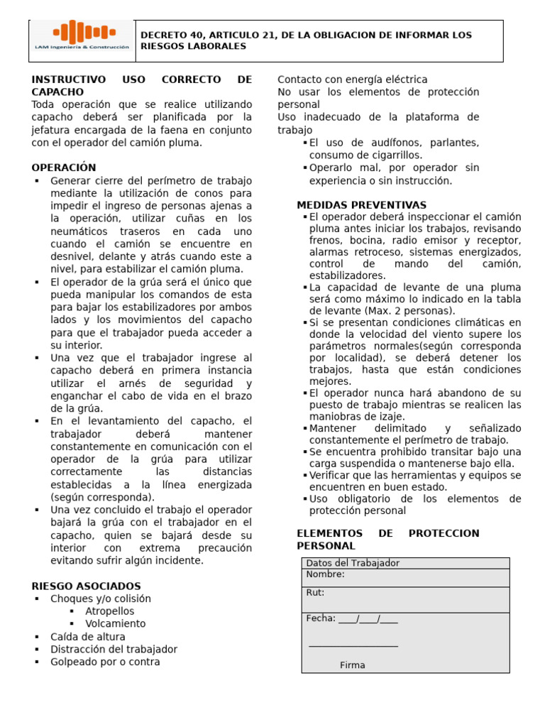 Uso seguro del capacho en camión pluma | PDF | Camión
