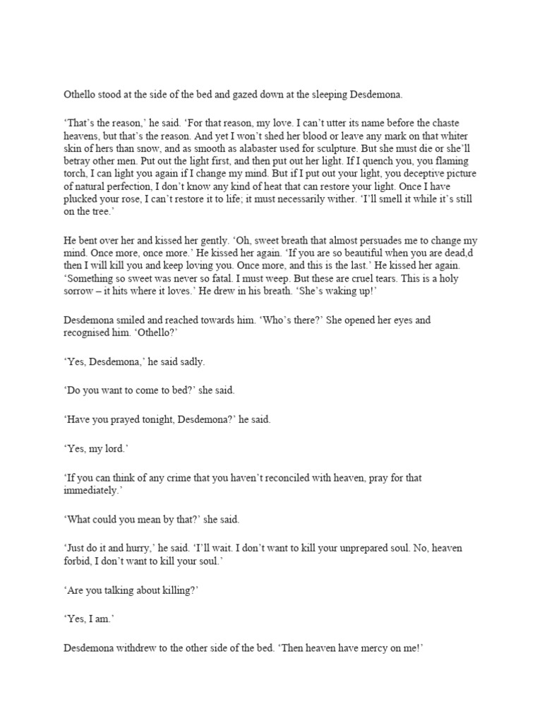 Othello Desdemona Death Scene Text | PDF | Iago | Othello