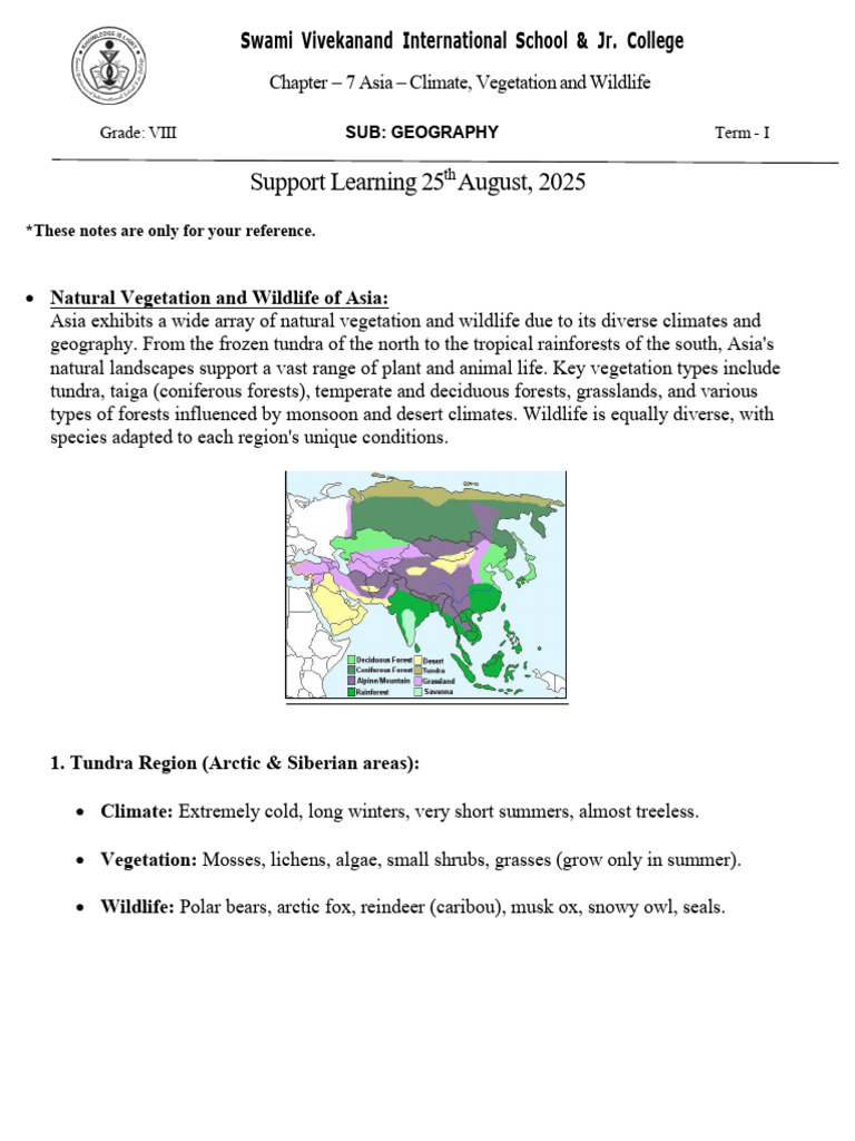 SL VIII Geography Ch7 Asia Vegetation Wildlife | PDF | Forests | Earth ...