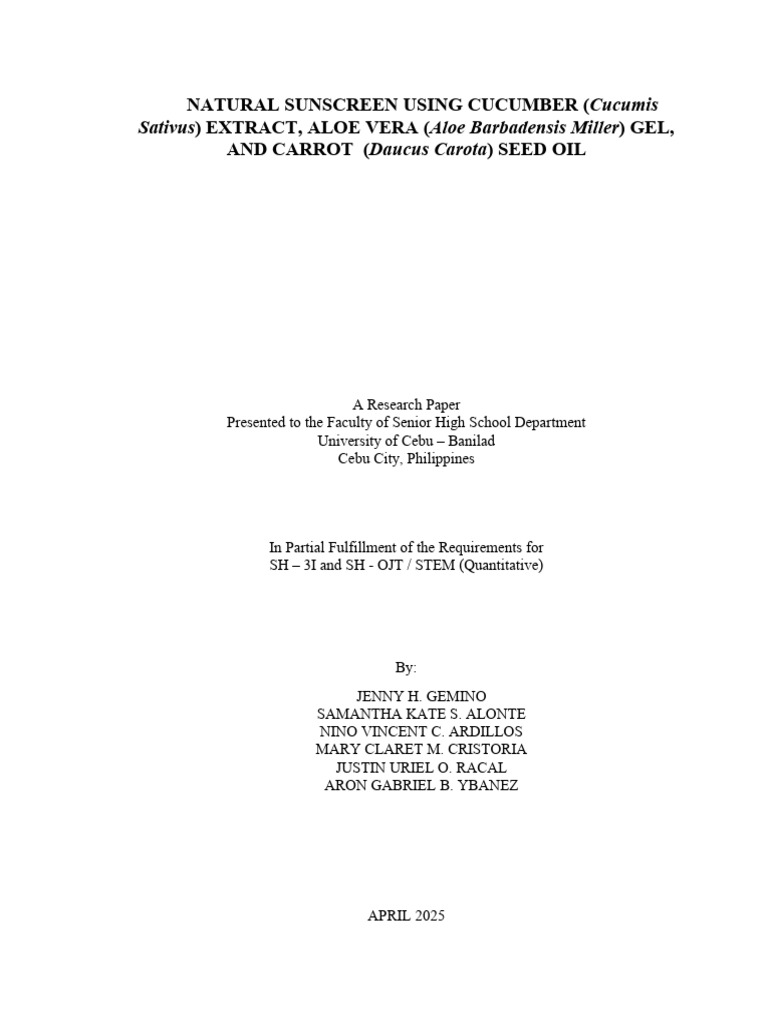 Final Manuscript Group 5 12 Stem H Erudite0 | PDF | Sunscreen | Ultraviolet