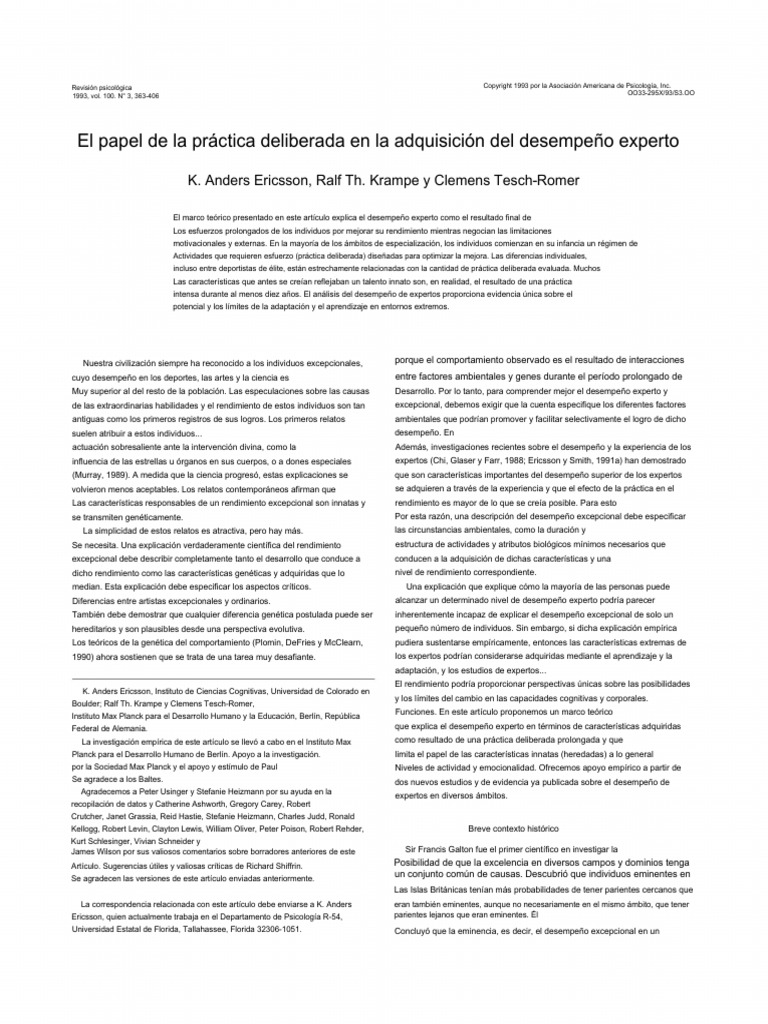 Práctica Deliberada y Desempeño Experto | PDF | Cociente de ...