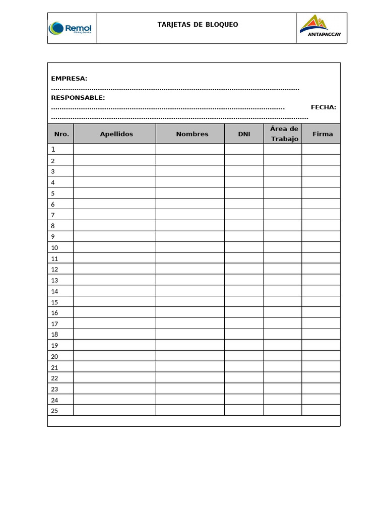 Cargo Tarjeta de Bloqueo | PDF