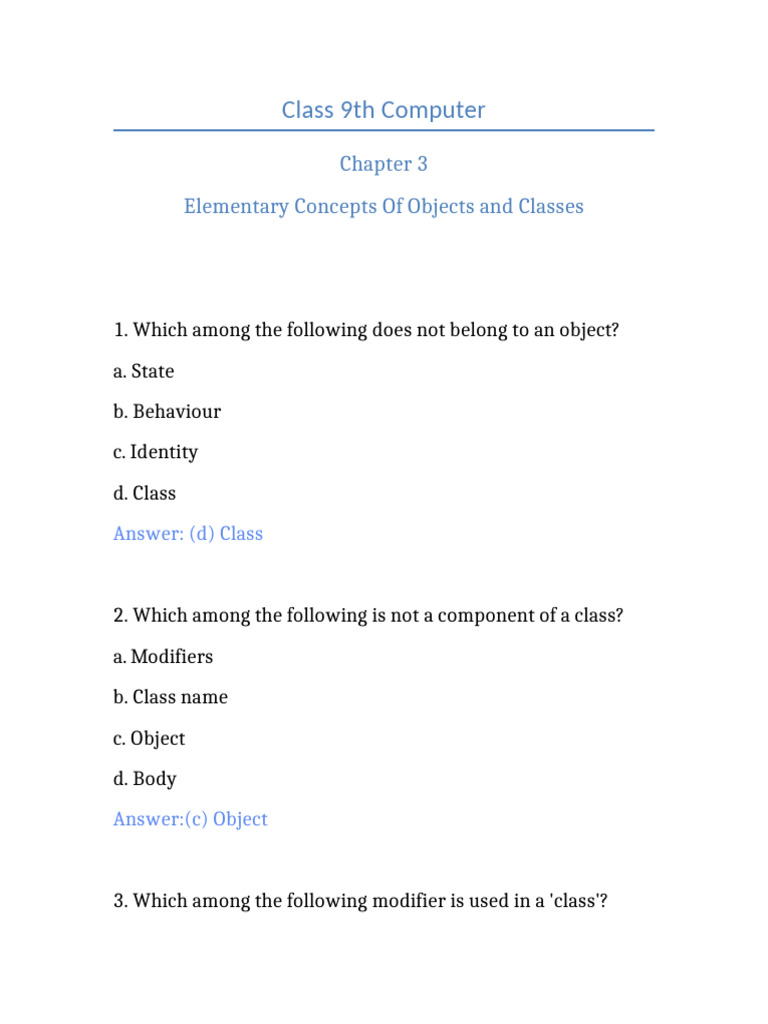 Class9th Computer Chapter3 MCQs | PDF