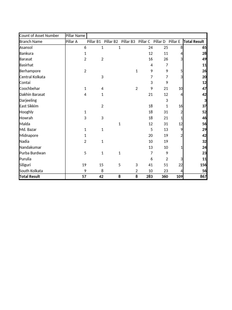 Asset Number Count by Branch and Pillar | PDF