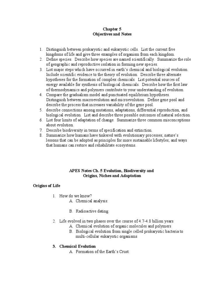 44 - APES Chapter 5 Outline Evolution - Notes | PDF | Evolution ...