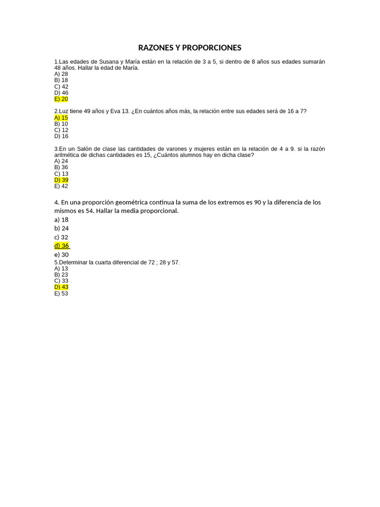 Razones y Proporciones Semana 1 y 2 | PDF