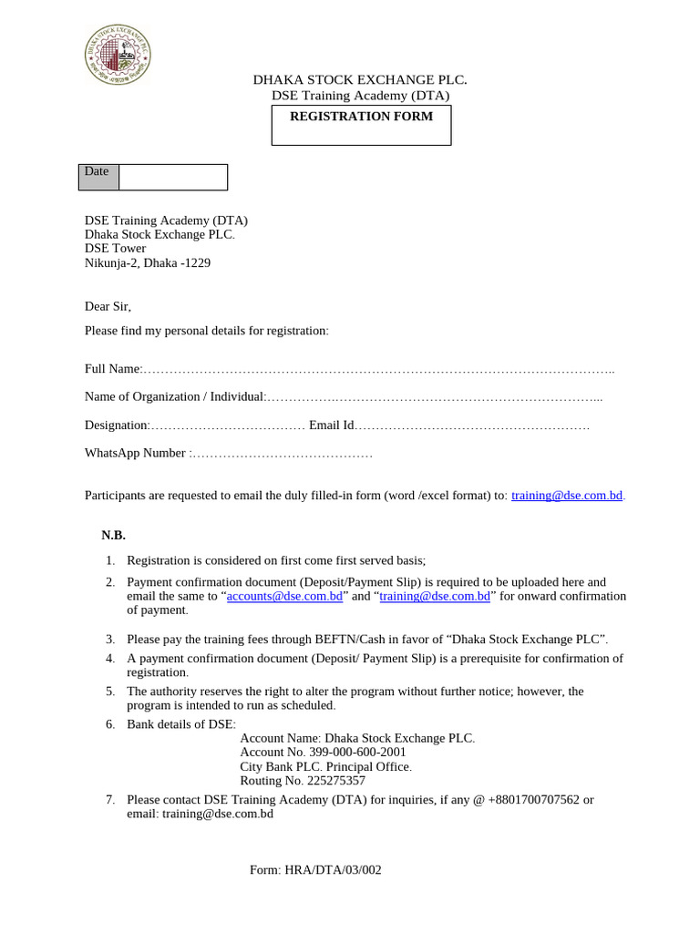DSE Training Academy Registration Guide | PDF