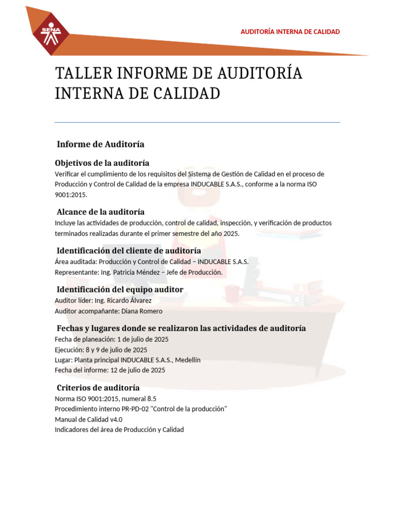 Auditoría Interna de Calidad ISO 9001:2015 | PDF | Sistema de manejo de ...