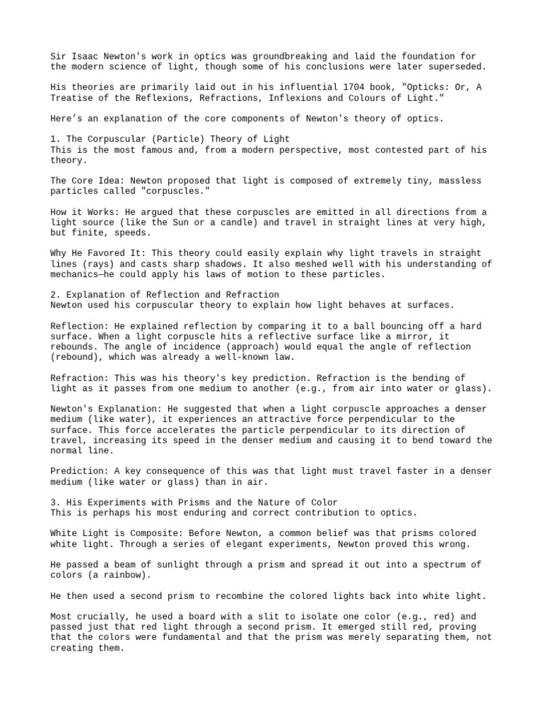 Newton's Corpuscular Theory of Light | PDF | Light | Isaac Newton