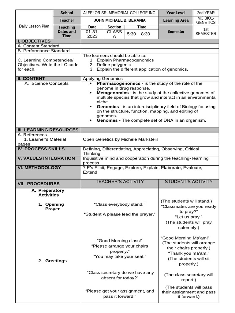 2nd Year Genetics Lesson Plan | PDF | Genomics | Mitochondrion