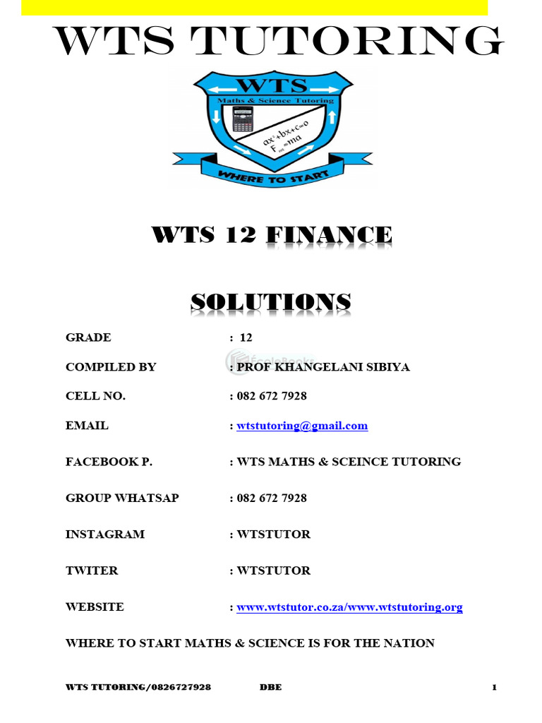 WTS Grade 12 Finance Solutions | PDF