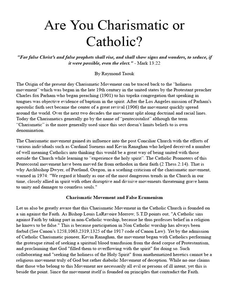 Charismatic vs. Roman Catholic Beliefs | PDF | Grace In Christianity ...