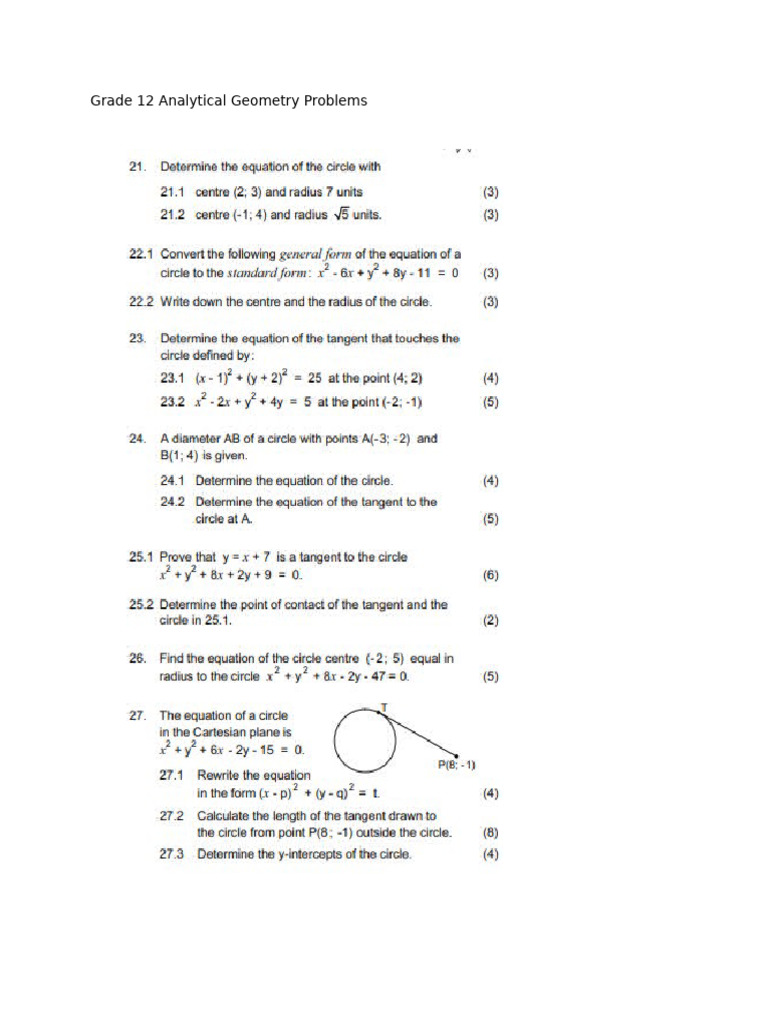 Grade 12 Analytical Geometry Problems | PDF