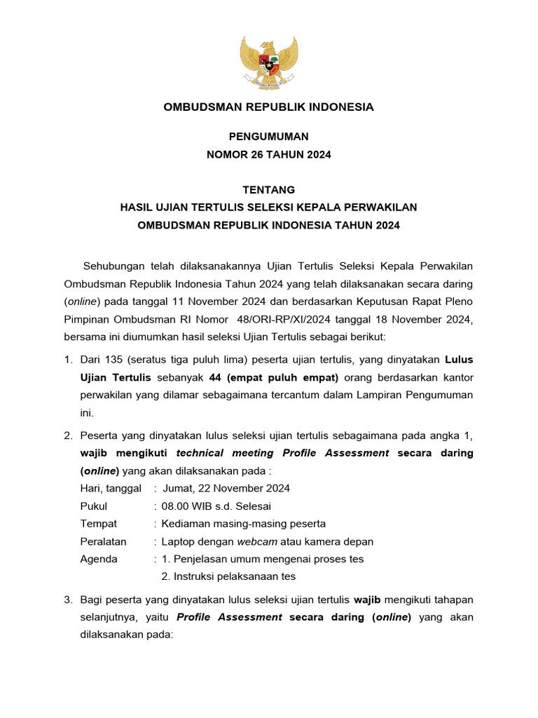 Hasil Ujian Tertulis Kaper 2024 | PDF