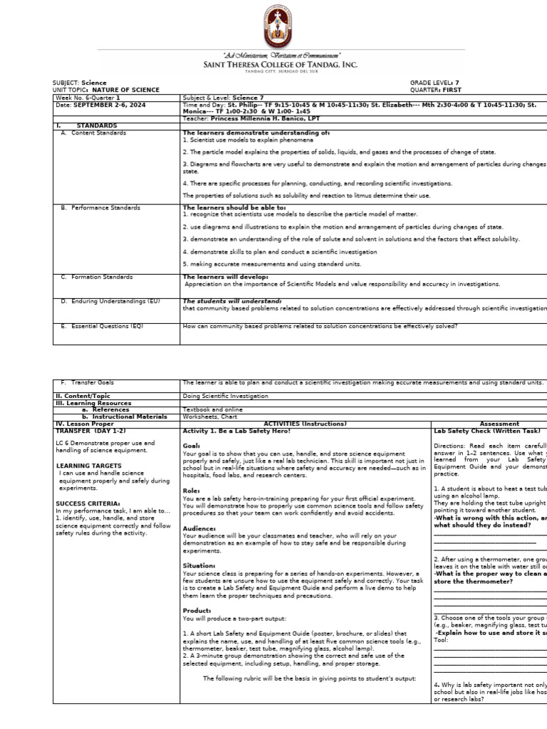 Science 7: Lab Safety & Investigations | PDF | Solubility | Scientific ...