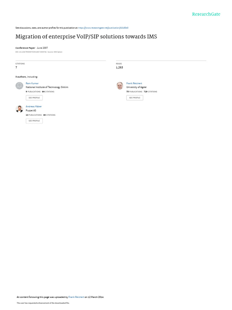 Tridentcom-Migration of Enterprise Voipsip Solutions Towards Ims | PDF ...