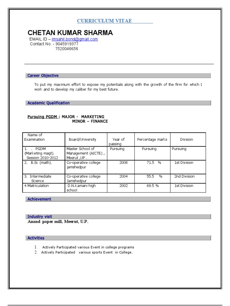 Chetan Kumar Sharma's CV | PDF | Career & Growth