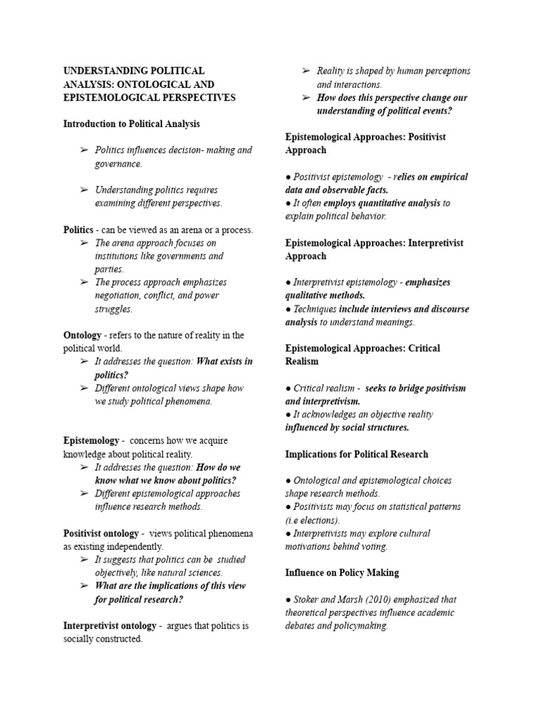Understanding Political Analysis - Ontological and Epistemological ...