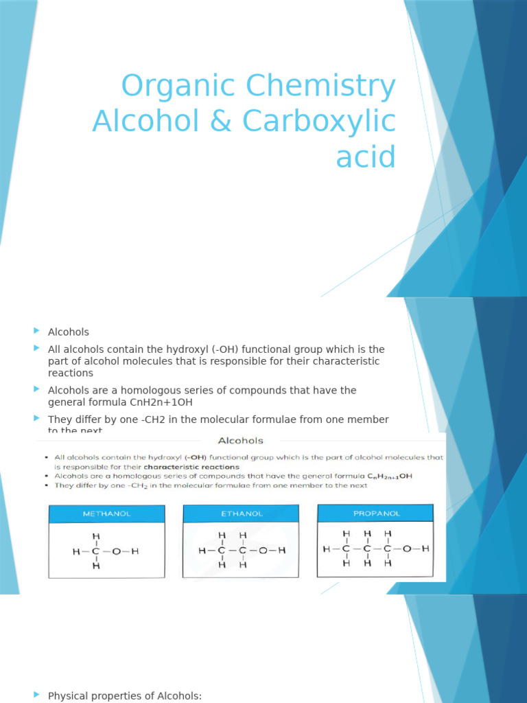 Alcohols and Carboxylic Acids Overview | PDF | Polymerization | Polymers