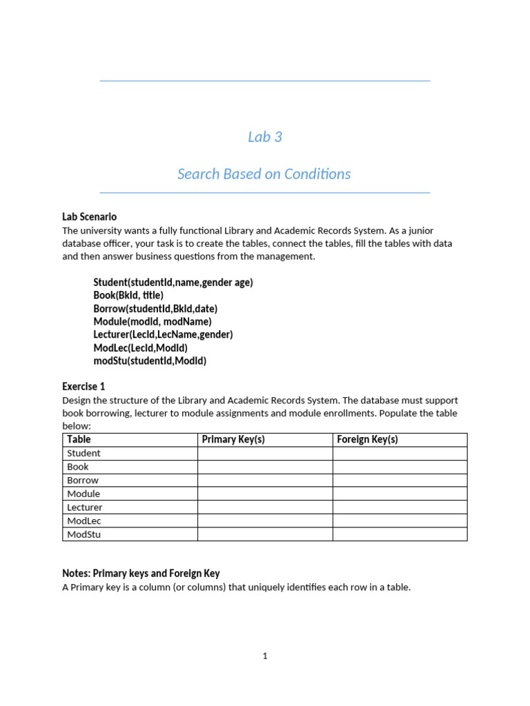 Lab 3 - Search Based On Conditions | PDF | Table (Database) | Computer ...