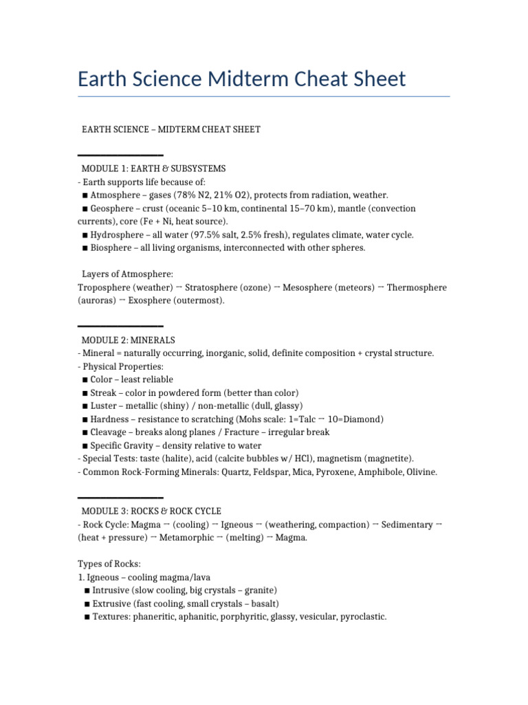 EarthScience Midterm CheatSheet | PDF