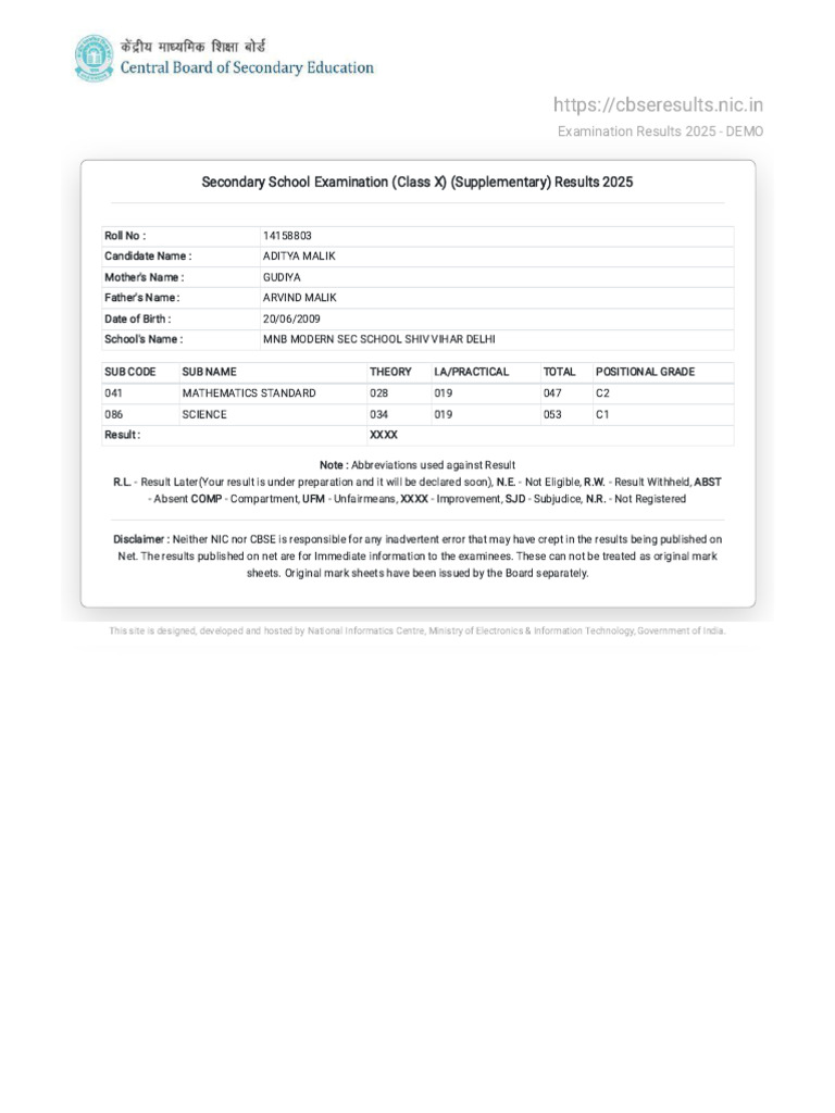 CBSE Class X Supplementary Results 2025 | PDF