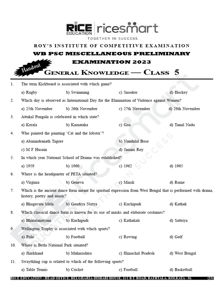 PSC Miscellaneous Exam GK Questions 2023 | PDF