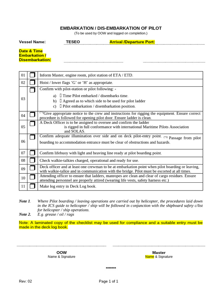 Embarkation or Disembarkation of Pilot | PDF | Watercraft | Water Transport