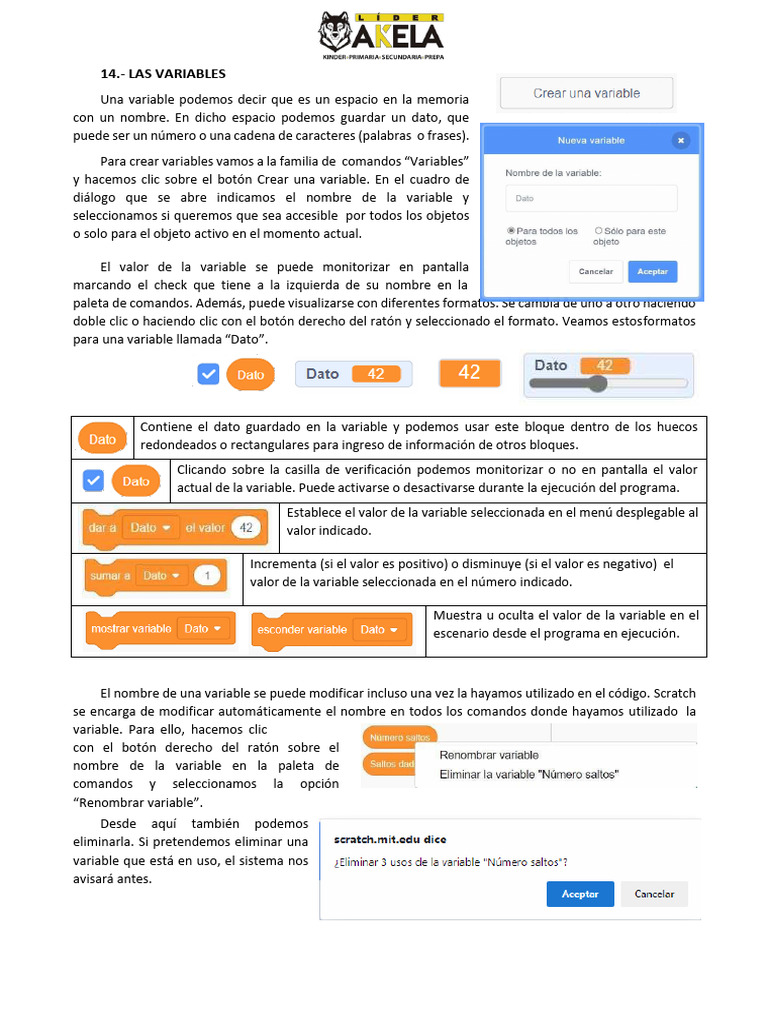 Apunte 10 Scratch | PDF | Variable (informática) | Scratch (lenguaje de programación)