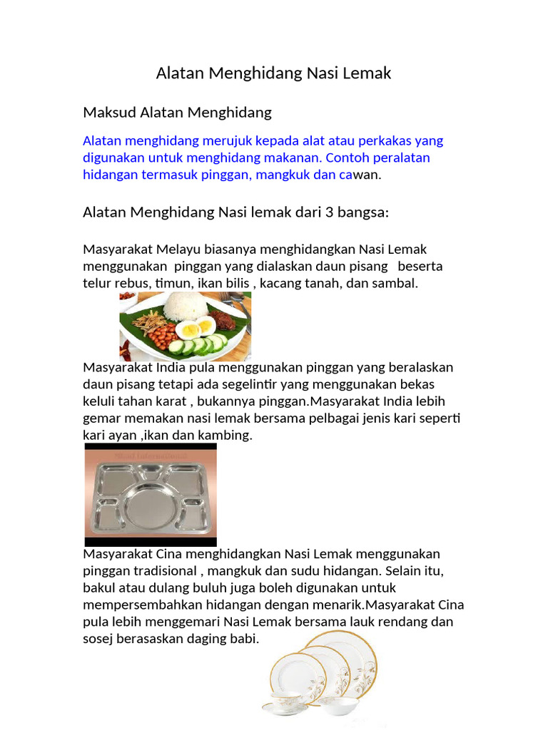Alatan Menghidang Nasi Lemak Tradisional | PDF