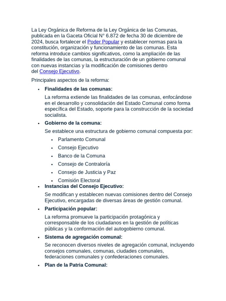 Reforma de Comunas: Fortalecimiento del Poder Popular | PDF | Ejecutivo ...