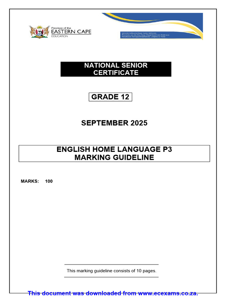Grade 12 English P3 Marking Guidelines | PDF | Essays | Vocabulary