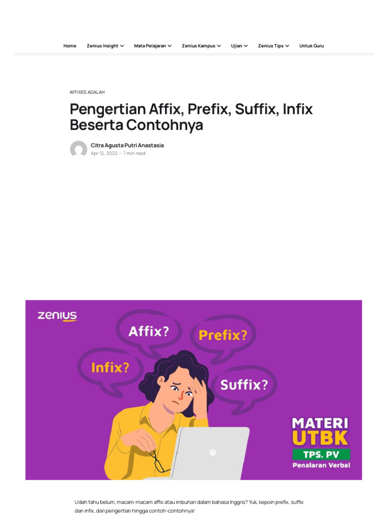 Pengertian Affix, Prefix, Suffix, Infix Beserta Contohnya | PDF