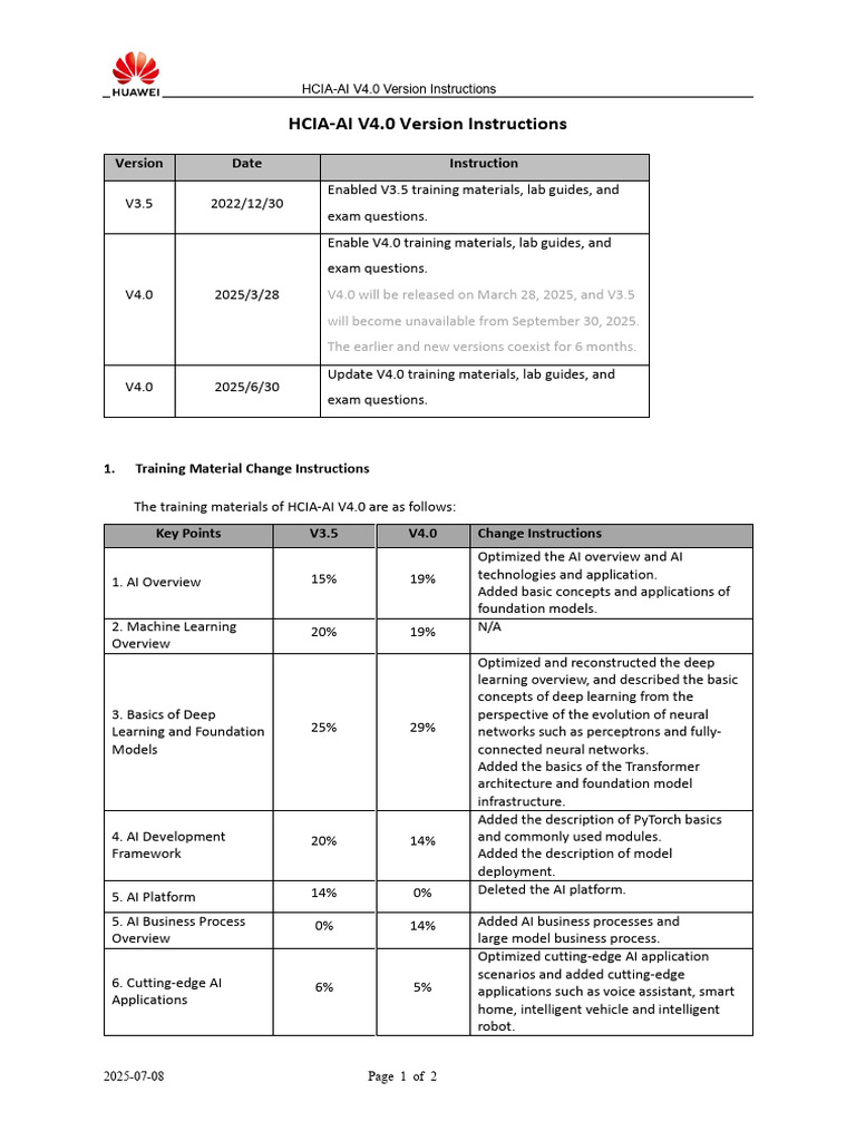 HCIA-AI V4.0 Release Instructions | PDF | Artificial Intelligence ...