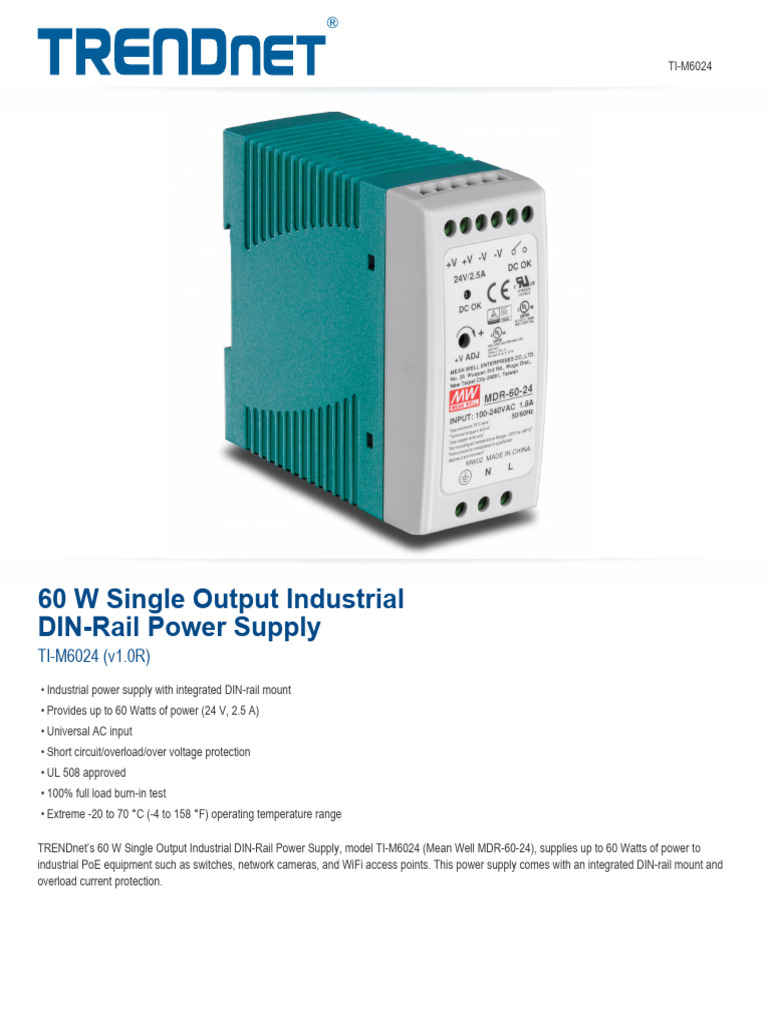 485.04 DIN Rail Power Supply | PDF | Power Supply | Computer Engineering