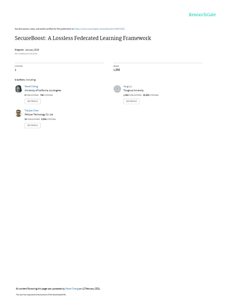 SecureBoost A Lossless Federated Learning Framewor | PDF | Machine ...