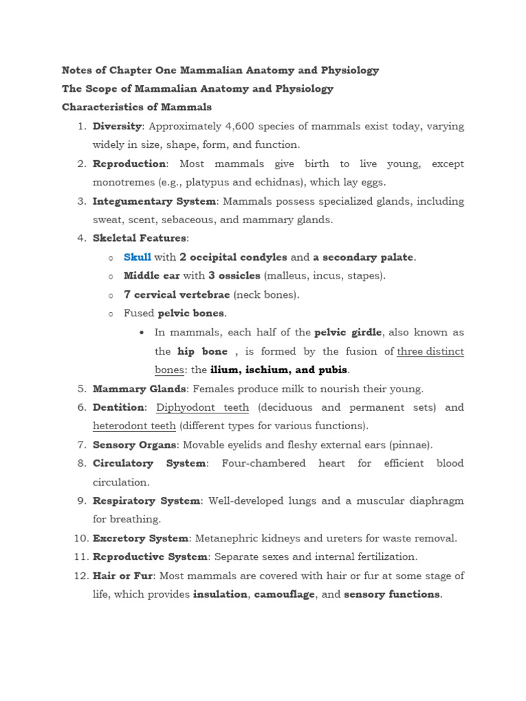 Notes of Chapter One Mammalian Anatomy and Physiology | PDF ...