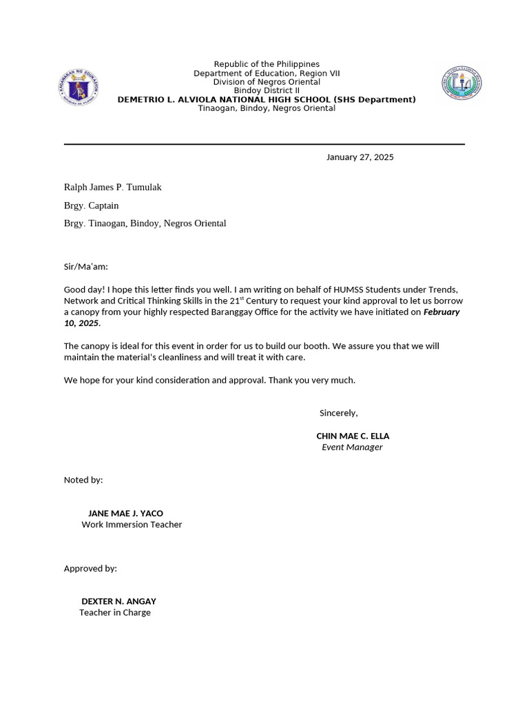 Canopy Request for School Event | PDF