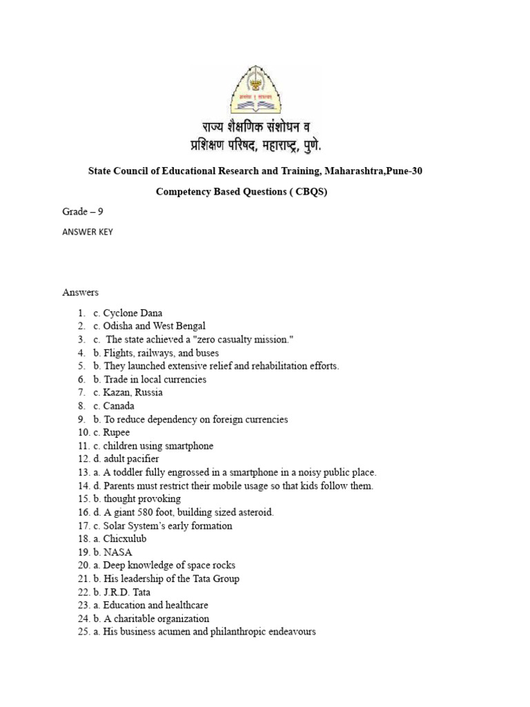 Class 9 CBQ-Final Answer Key | PDF | Outer Space