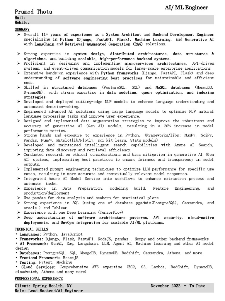 T Pramod AI ML Resume | PDF | Artificial Intelligence | Intelligence (AI) & Semantics